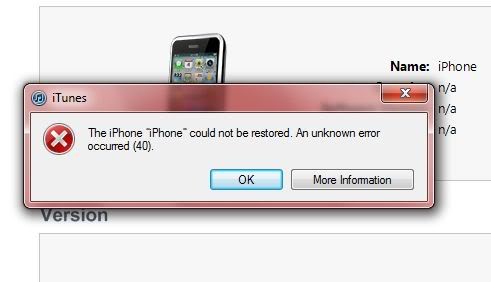 IPhone could not be restored an unknown error occurred (40). - Techyv.com